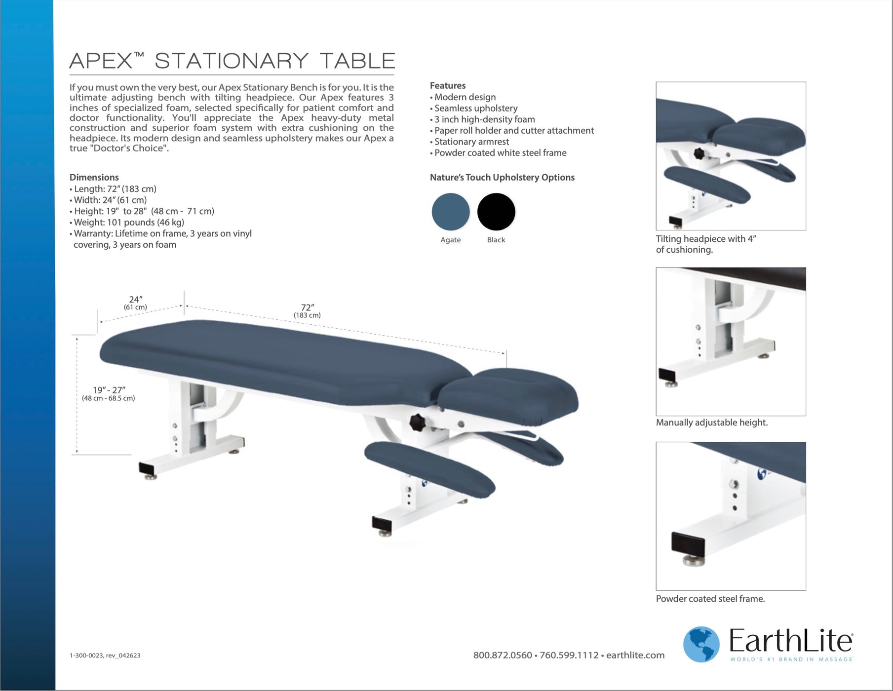 Earthlite Apex Stationary Treatment & Adjusting Bench — Spa & Bodywork ...